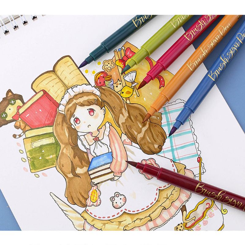 12 Kleur Kalligrafie Marker Borstel Pen Grote Rege... – Grandado