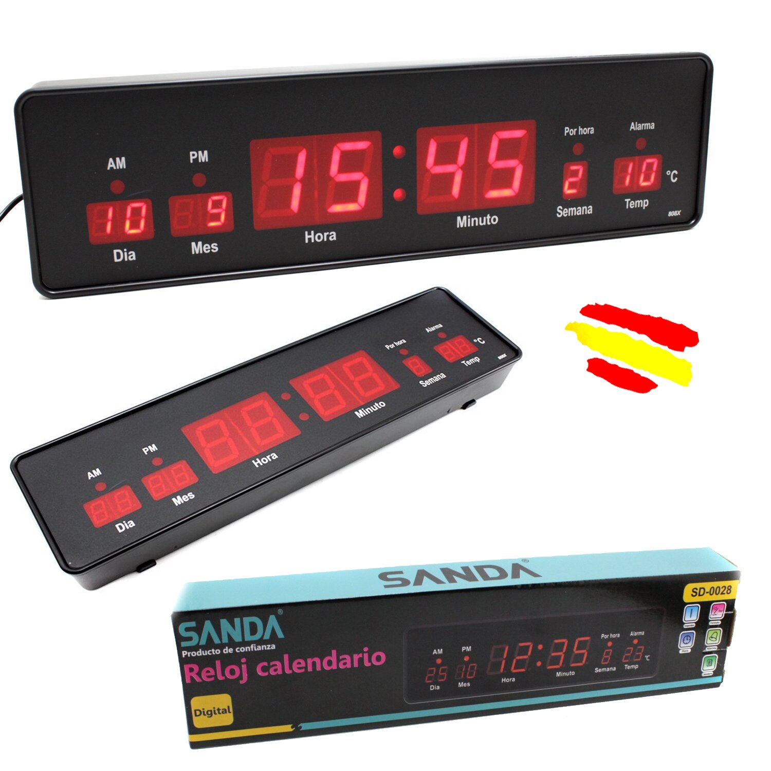 Reloj digital PARED o sobremesa luz LED pantalla t... – Grandado