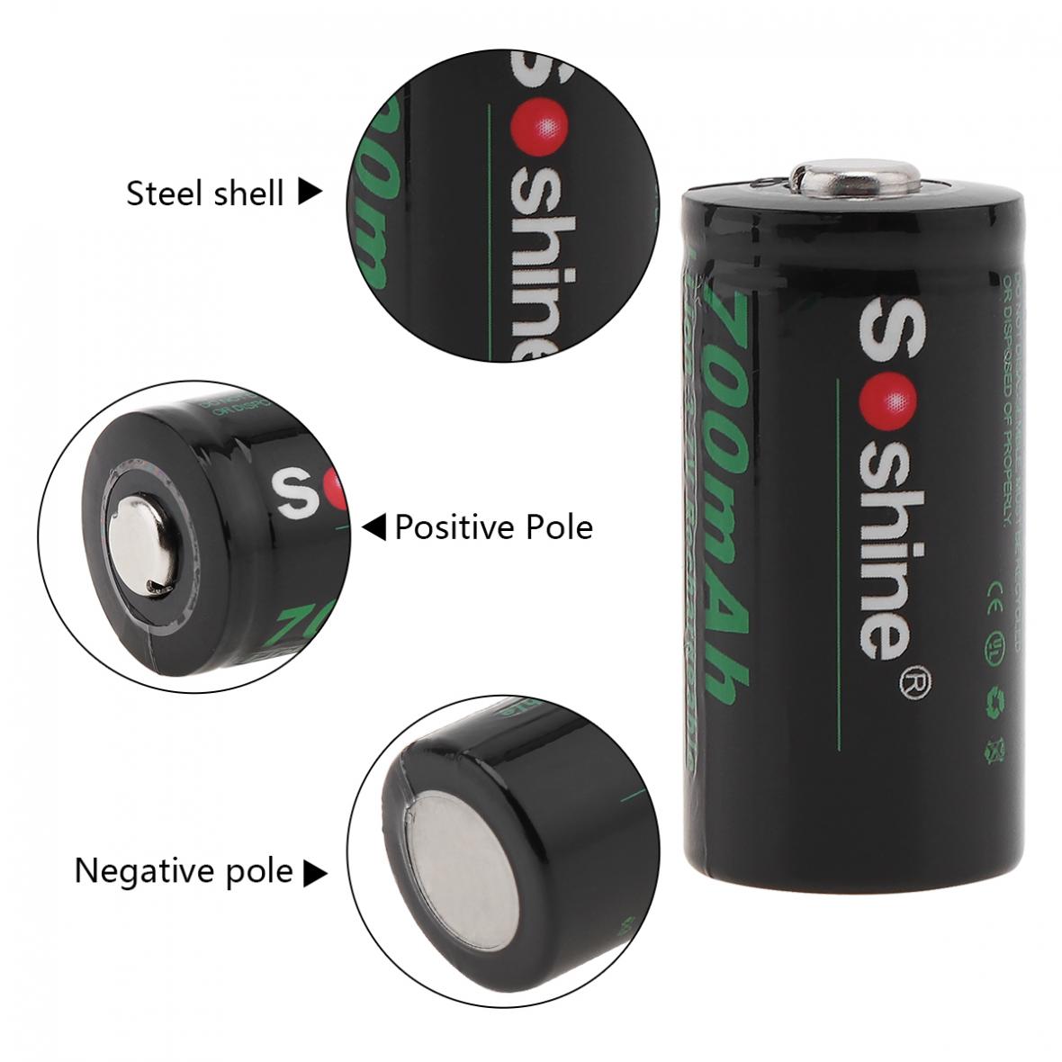 2 Stk/set Soshine 3.7V 16340 700 Mah Lithium Oplaa... – Grandado