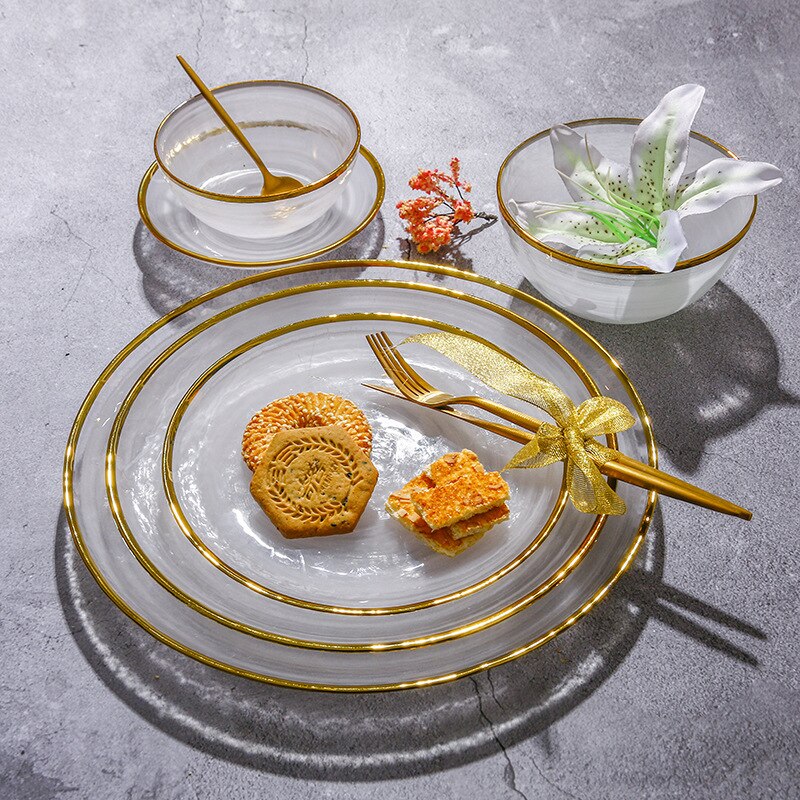 Luxe Gouden Rand Cloud Patroon Glas Borden Kommen ... – Grandado