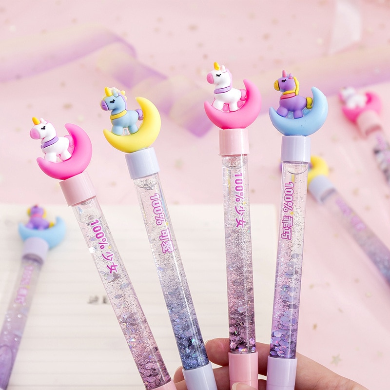 Kawaii Maan Eenhoorn Liquid Quicksand Gel Pen Neut... – Grandado