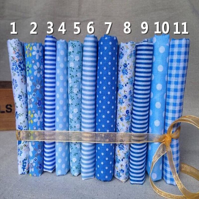 11pcs 25*25cm Blue floral dot stripe 100% Cotton F... – Grandado
