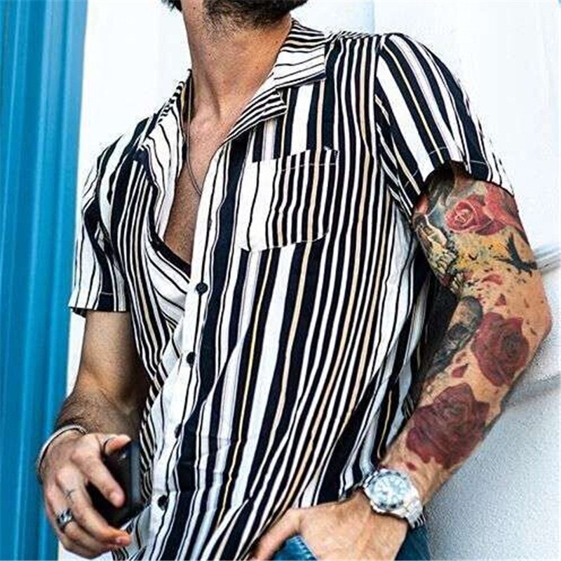 European Style Trendy Black Slim Hawaiian Printed ... – Grandado