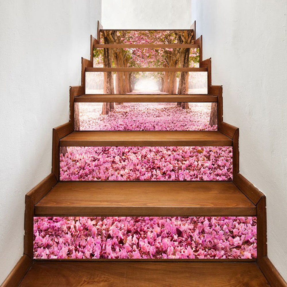 6pcs/13pcs Pink Cherry Blossoms Stairs Stickers Ho... – Grandado