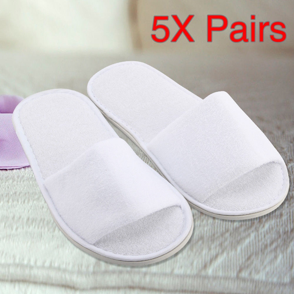 5 Pairs Hotel Spa Guest Slippers Open Toe Towellin... – Grandado