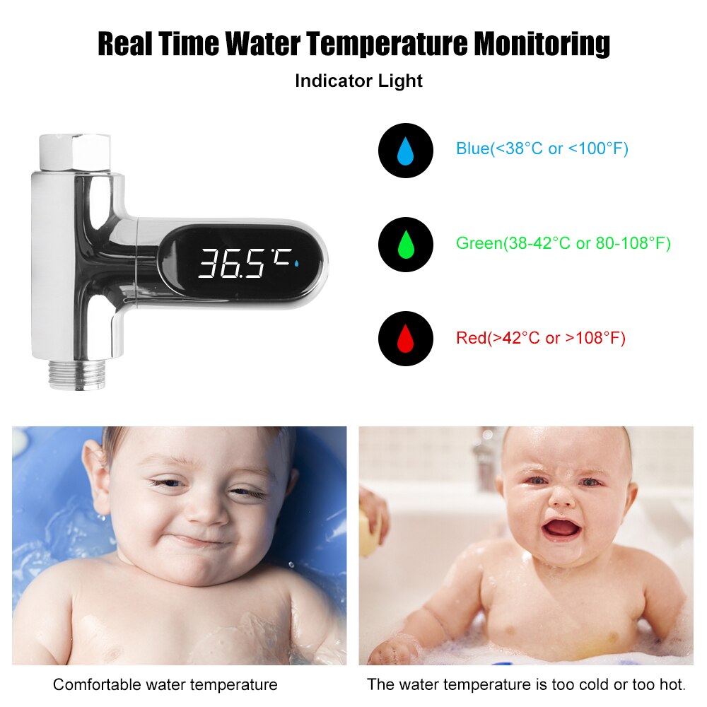 LED Display Water Shower Thermometer Self-Generati... – Grandado