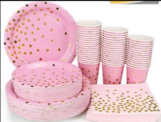 Pink Party Supplies Set Dinnerware Set Disposable ... – Vicedeal
