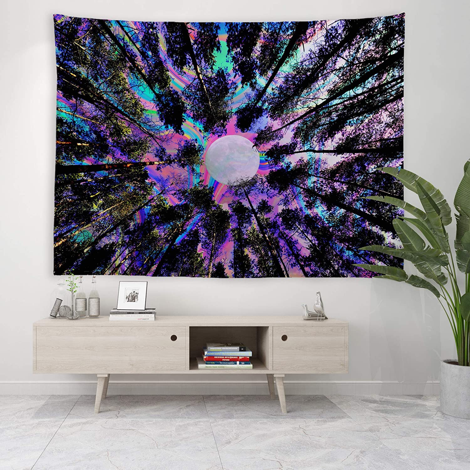 Psychedelic Moon Forest Colorful Wall Tapestry for... – Grandado