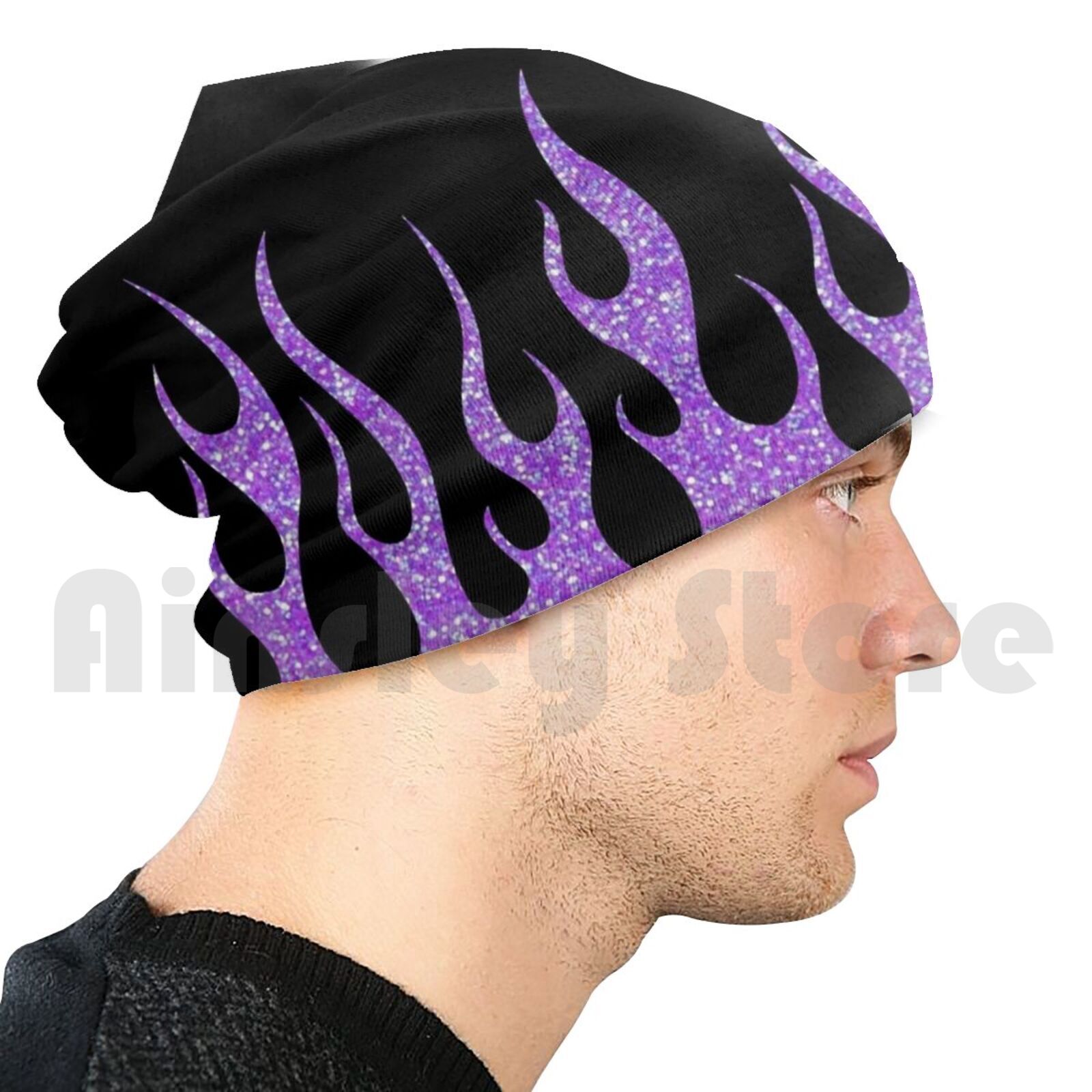 Purple Glitter Flames Beanies Pullover Cap Comfort... – Grandado