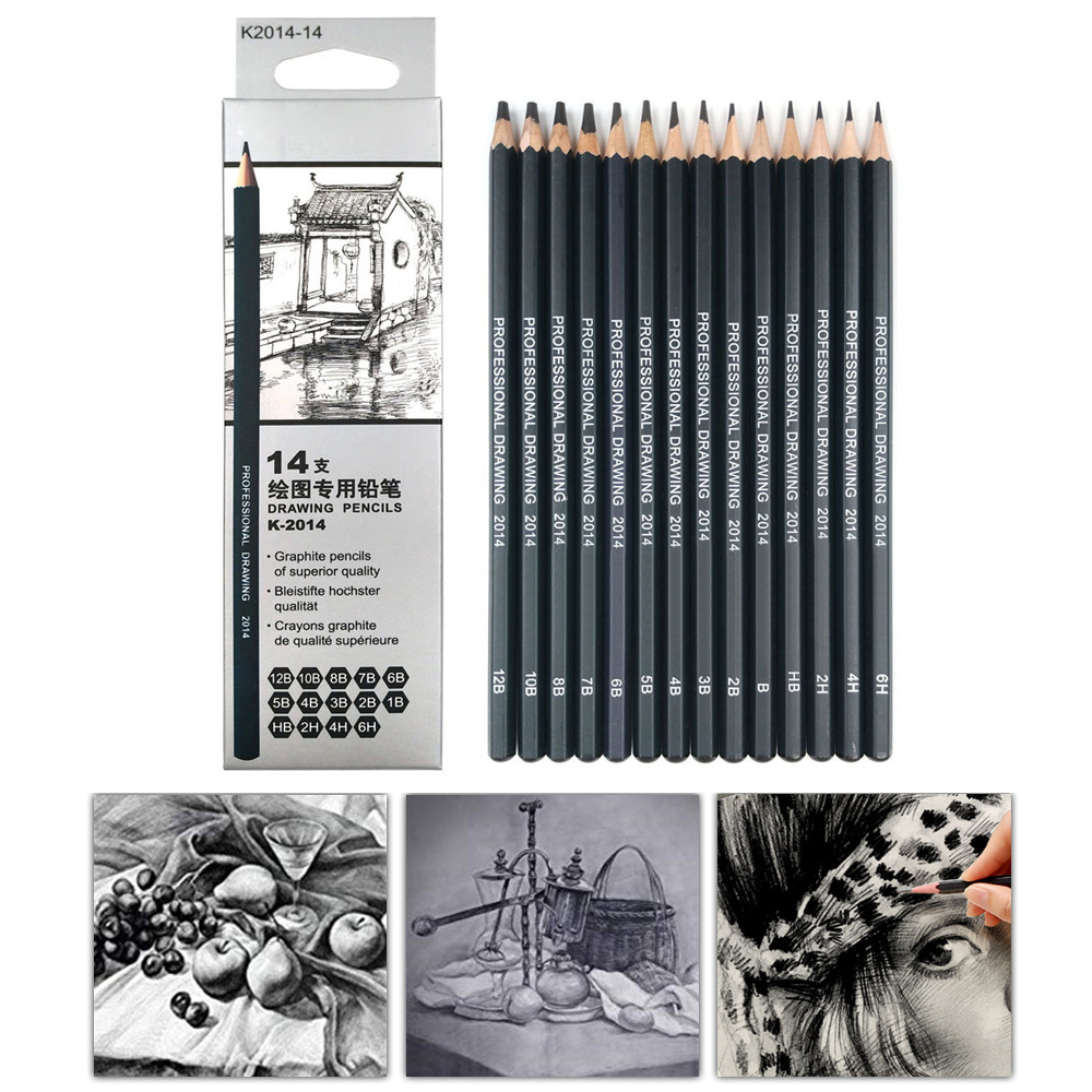 Juego de 14 Uds de lápices de dibujo 6H-12B, lápic... – Grandado