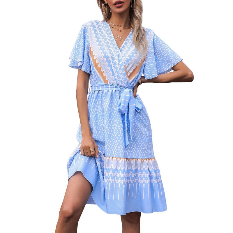 Benuynffy Superplie Hals Casual Printing Knielengt... – Grandado