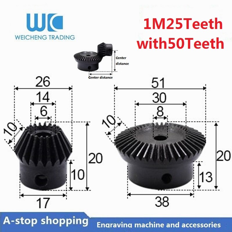 2pcs 1:2 Bevel Gear 1 Modulus 25 Teeth + 50teeth I... – Vicedeal
