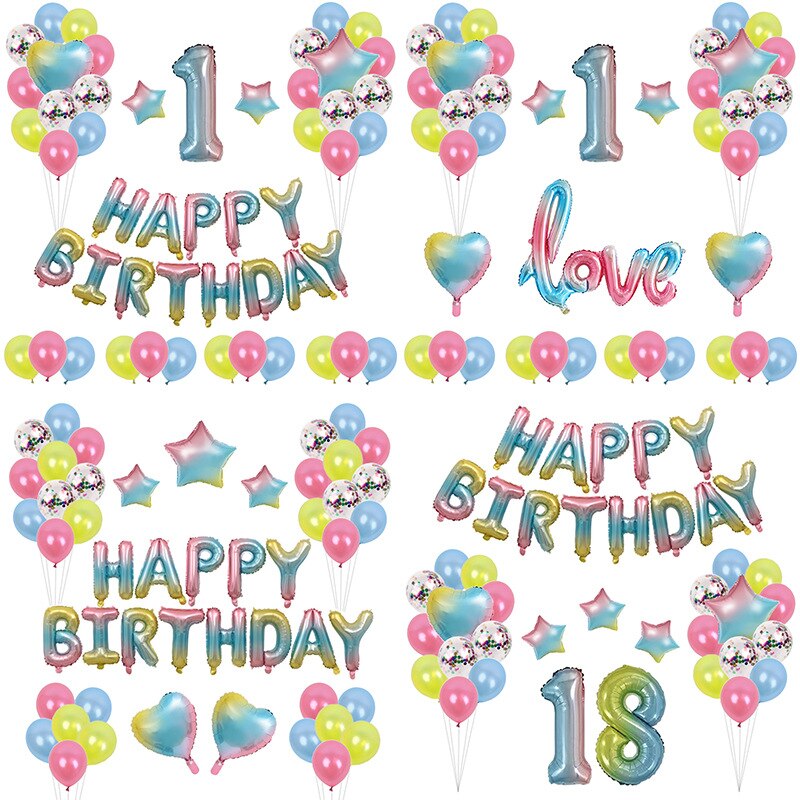 Gradient Balloons Happy Birthday Balloons Rainbow ... – Vicedeal
