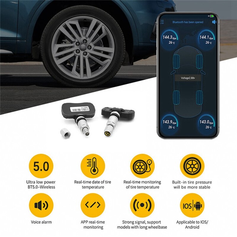 Car TPMS Tire Pressure Monitor BT 5.0 Bluetooth Ti... – Vicedeal