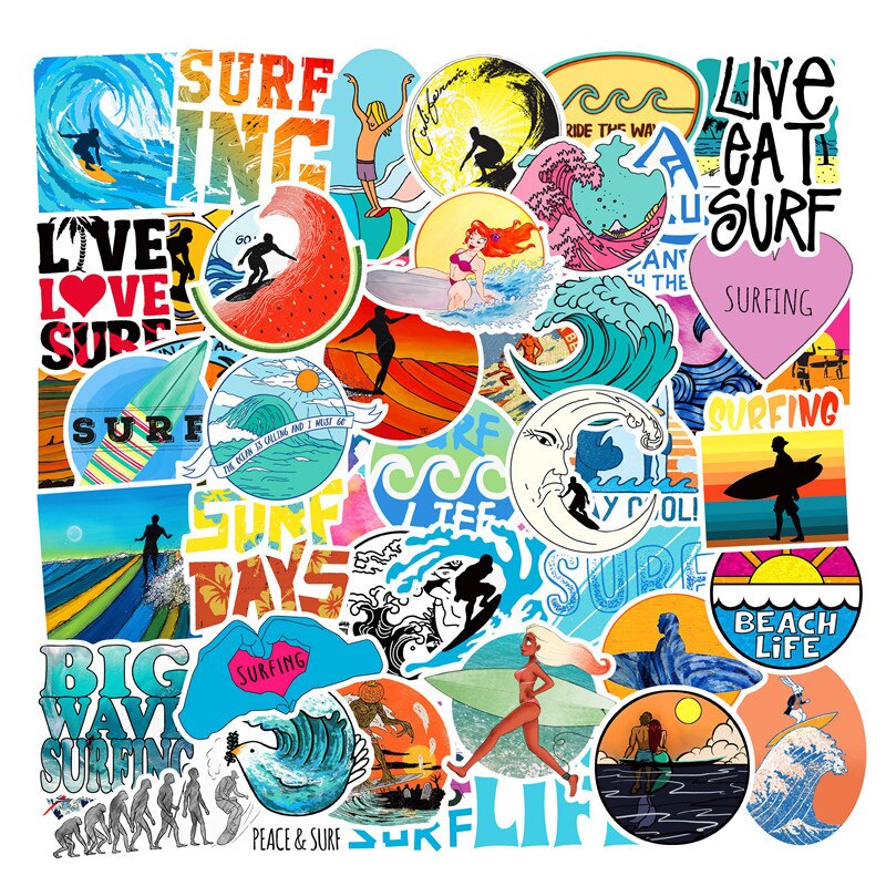 50PCS Summer Surfing Stickers Beach Travel Surf St... – Grandado