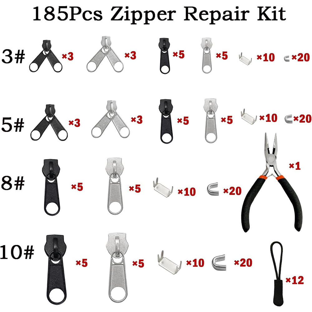185 PCS Zipper Repair Kit Replacement Zipper Pulls... – Vicedeal