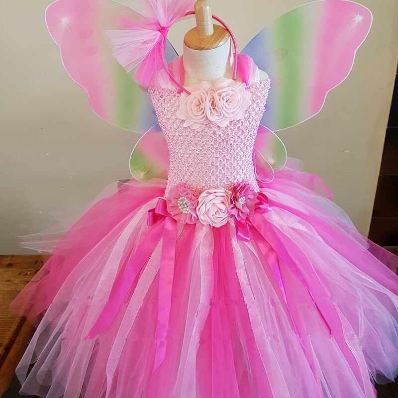 Pink Girls Butterfly Fairy Flower Tutu Dress Kids ... – Grandado
