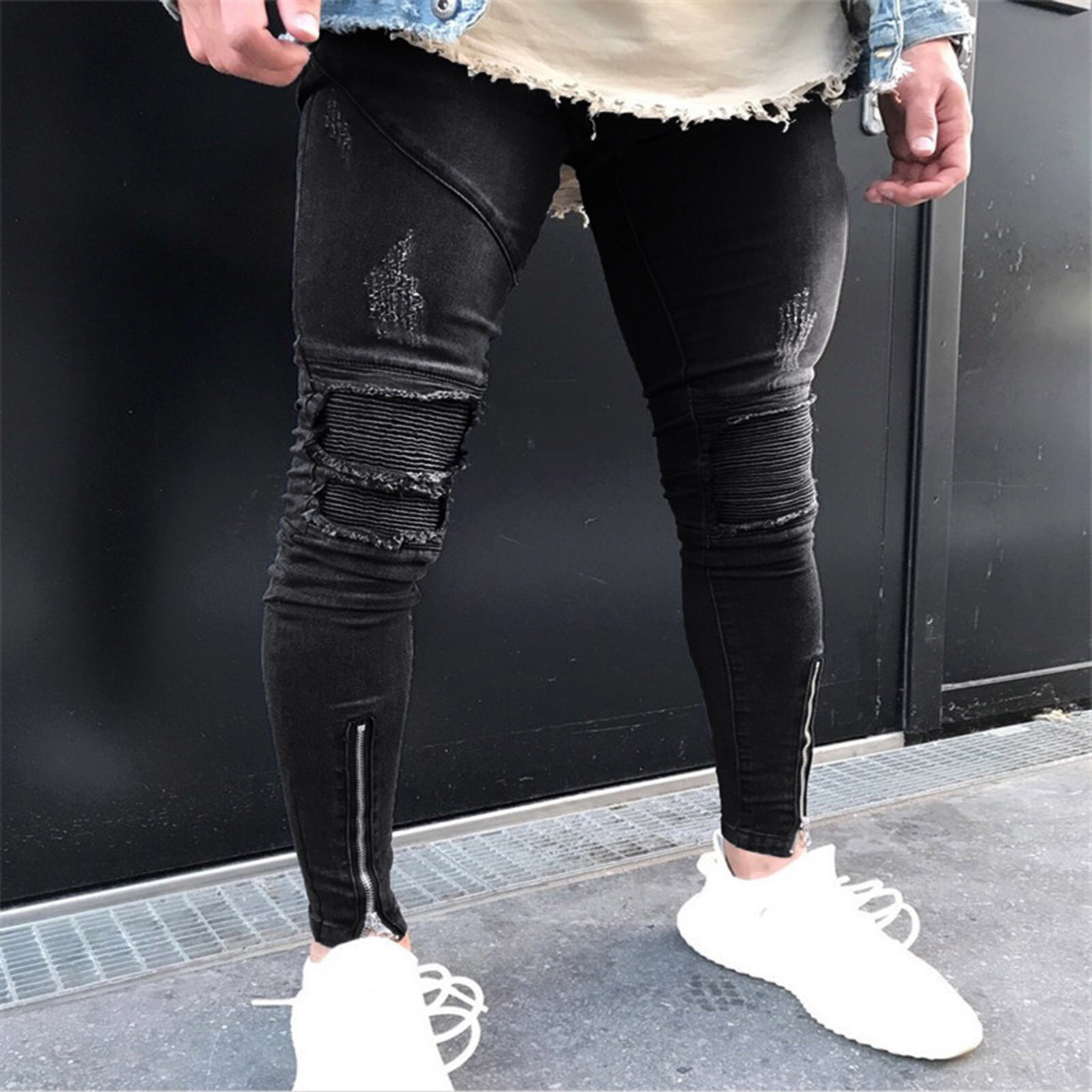 Streetwear Knie Gescheurde Skinny Jeans Denim Mann... – Grandado