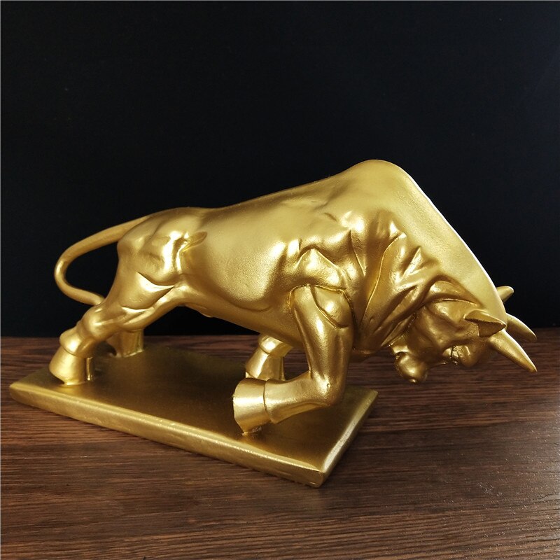 Gold Bull Statue Ornament Wall Street Cattle Sculp... – Vicedeal