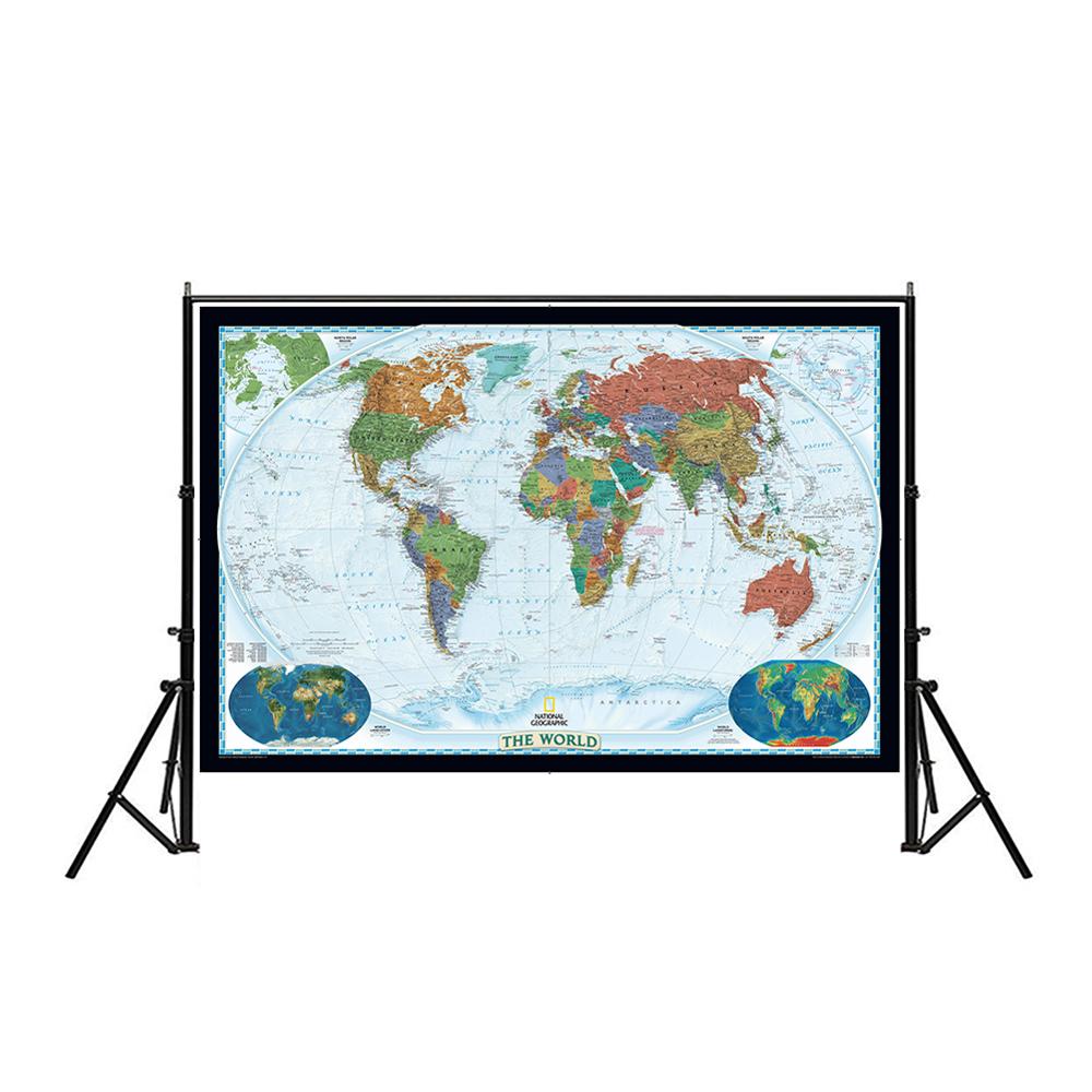 150x225cm The World Physical Map With World Land C... – Grandado