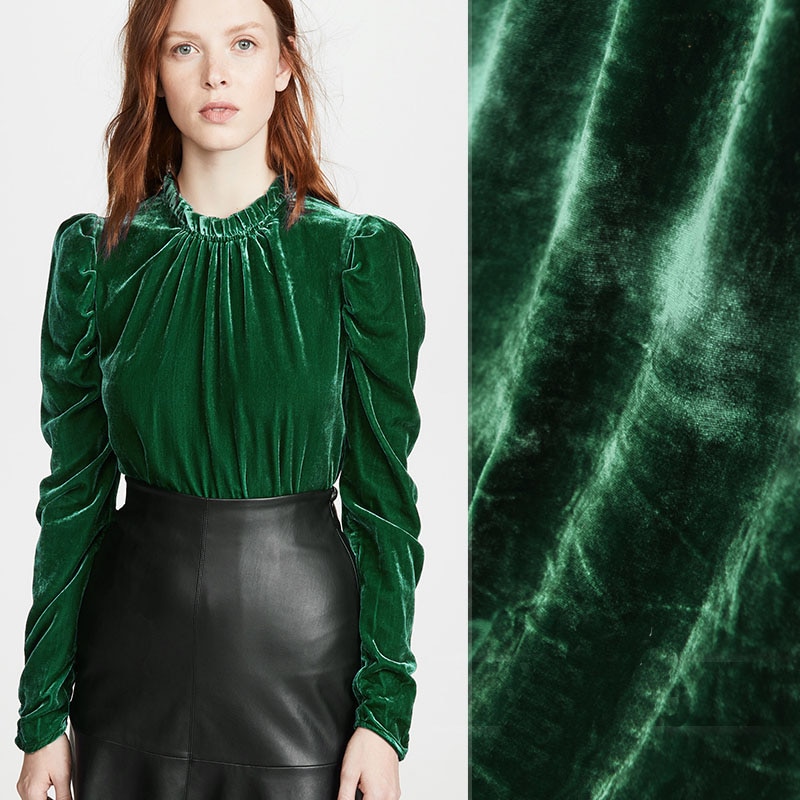 High-end emerald green cotton silk velvet fabric f... – Grandado