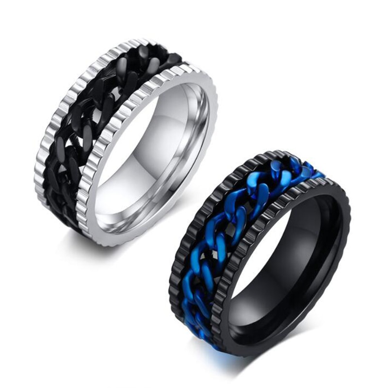 Mænd blå kæde spinner sort ip herre ring rustfrit ... – Vicedeal