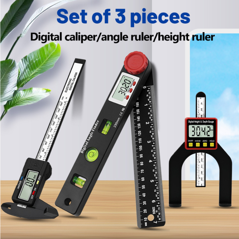 3-piece Set Digital Caliper Level and Angle Ruler ... – Vicedeal