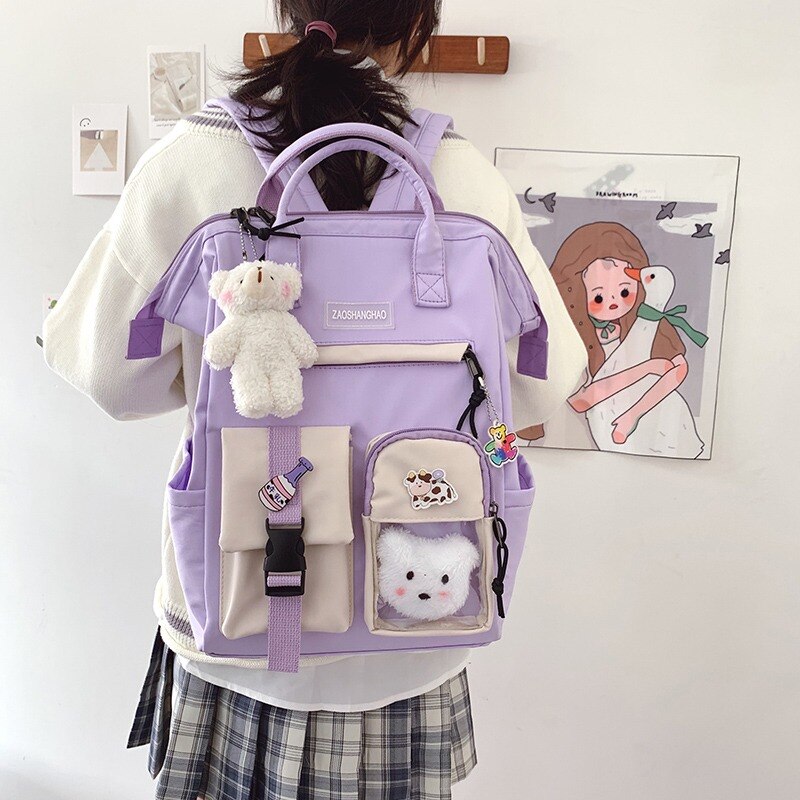 Sweet Purple Backpack Women Waterproof Candy Color... – Vicedeal