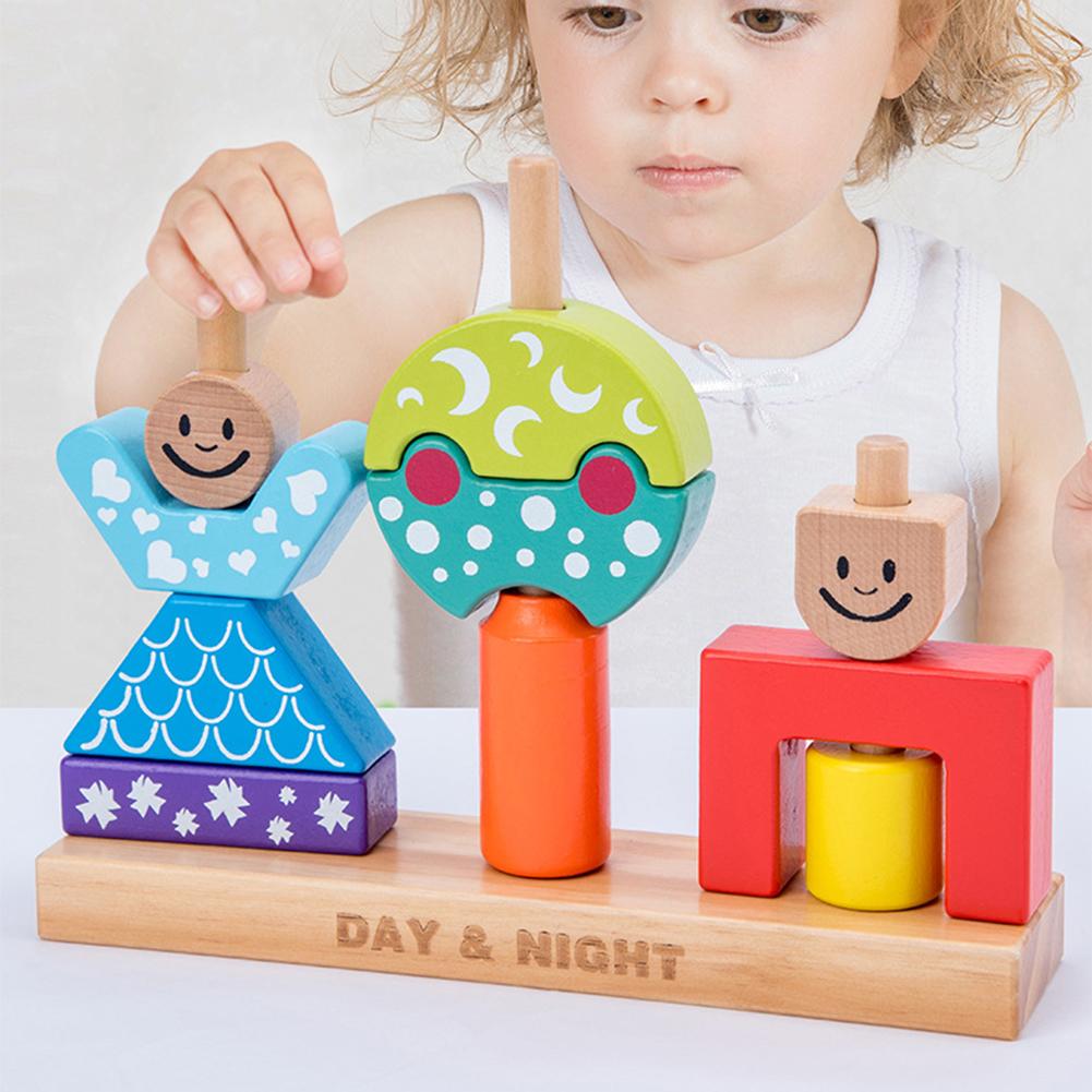 Baby Puzzle Game Sun Moon Day Night Wooden Pillar ... – Grandado