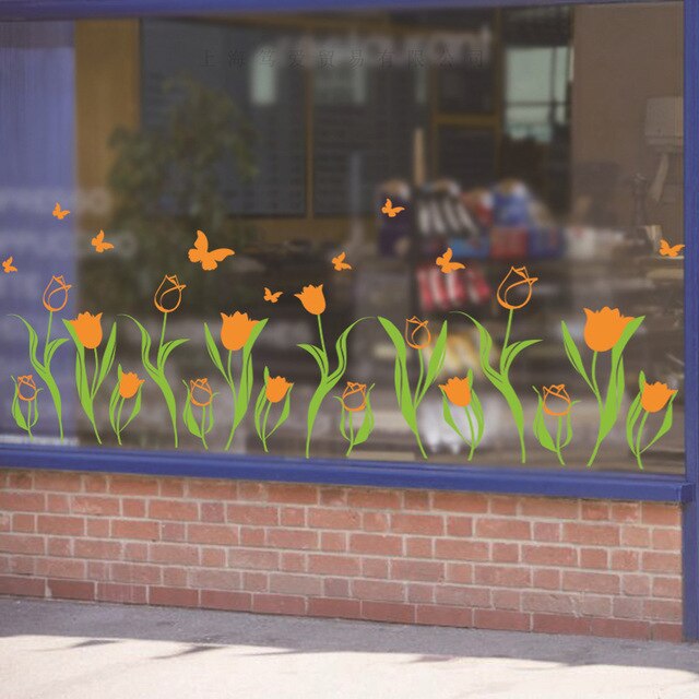 Tulips Flowers Window Stickers PVC Material Colorf... – Grandado
