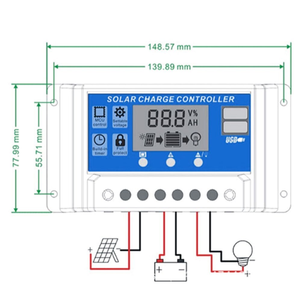 Solar Charge Controller USB 12V/24V 10A Solar Pane... – Grandado