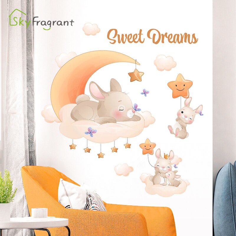 Cartoon Cute Rabbit Animal Wall Stickers For Kids ... – Grandado
