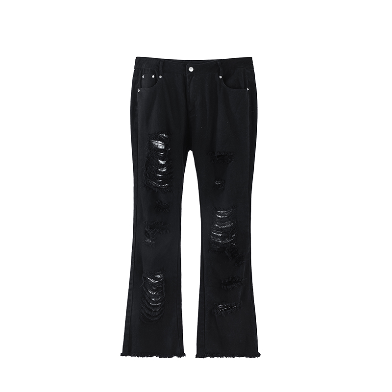 High Street Retro Hole Ripped Spider Web Flare Pan... – Grandado