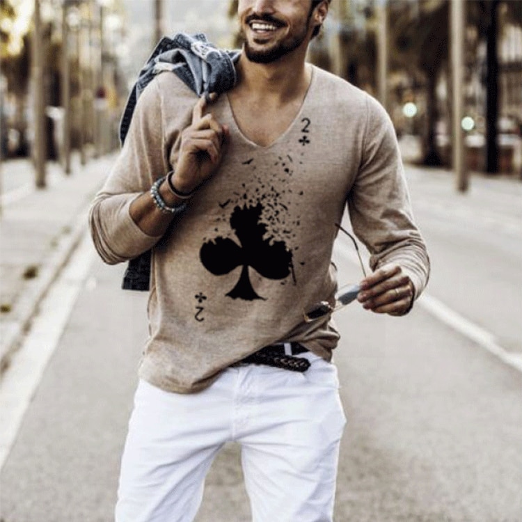 Mannen Casual T Shirts Lange Mouwen Print Tops V-h... – Vicedeal