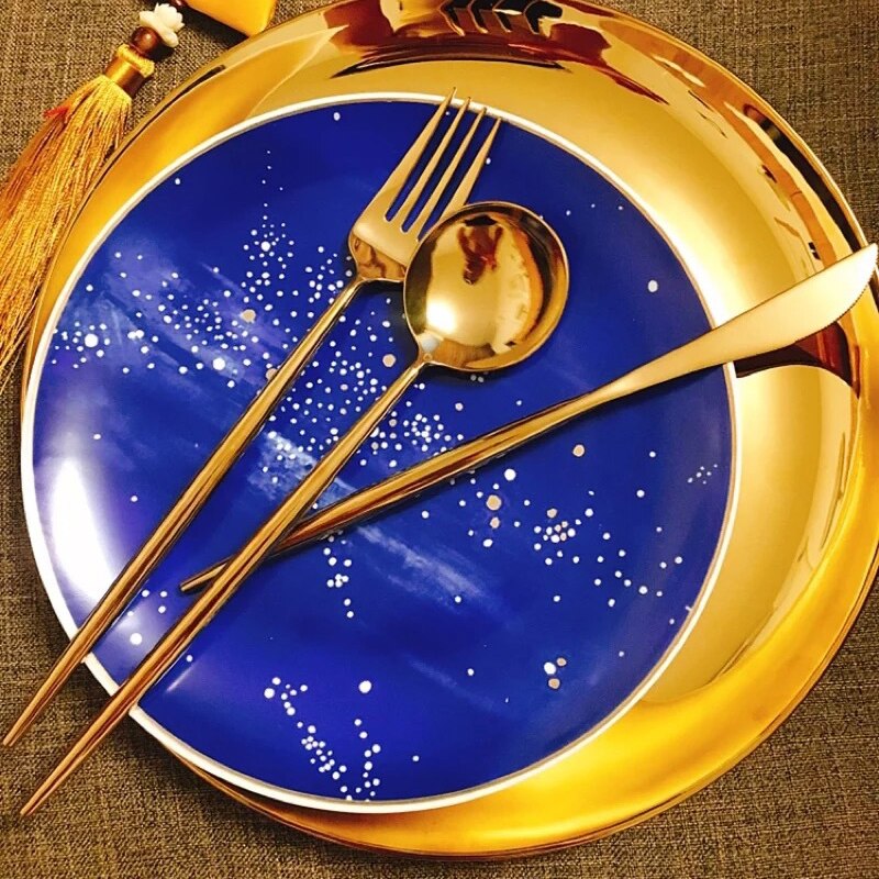 8 inch Luxury Gold Inlay Star Ceramic Plates Cake ... – Grandado