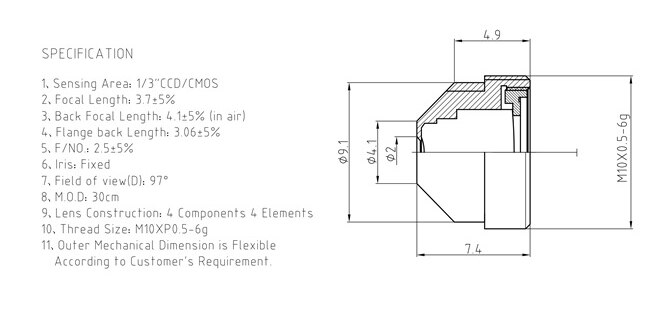 1/3 ′′ 1,3 millionen pinhole 3,7mm M10 HD feste fo... – Vicedeal