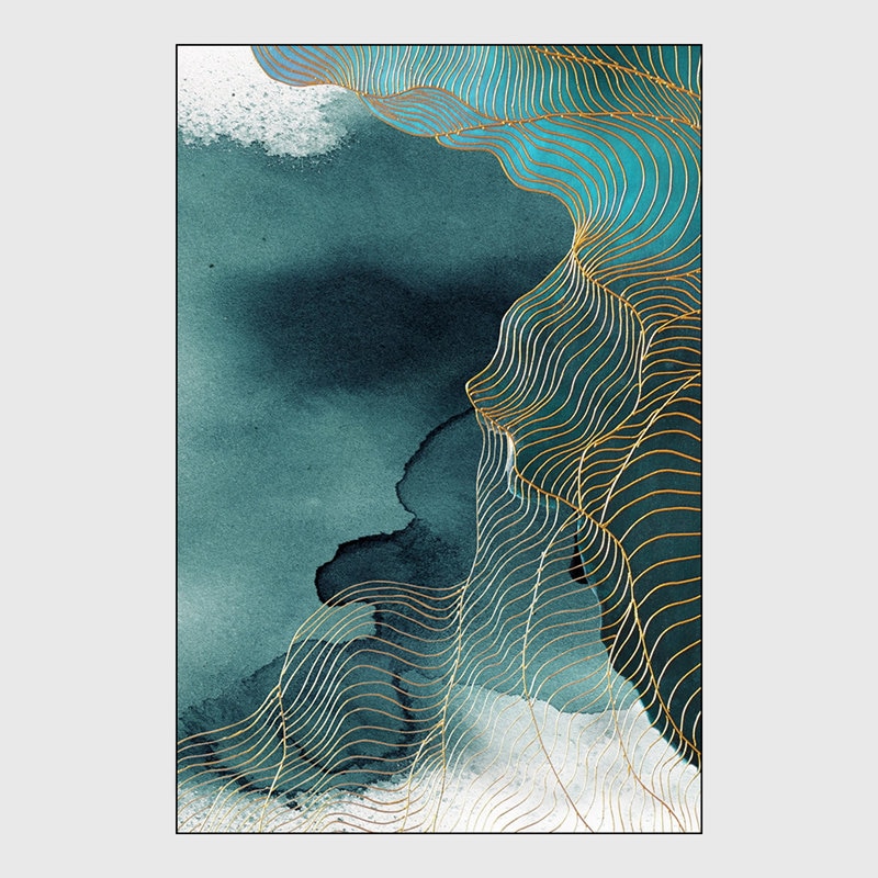 Abstract Green Golden Strip Carpet For Floor Chine... – Vicedeal