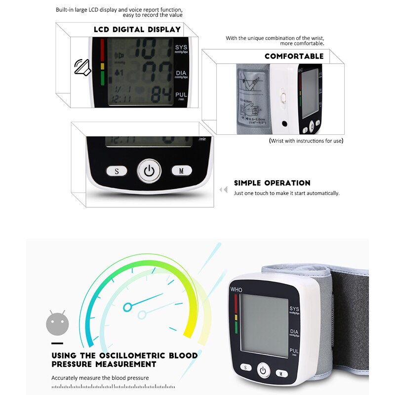 Blood Pressure Monitor Digital Wrist Pulse Heart B... – Grandado