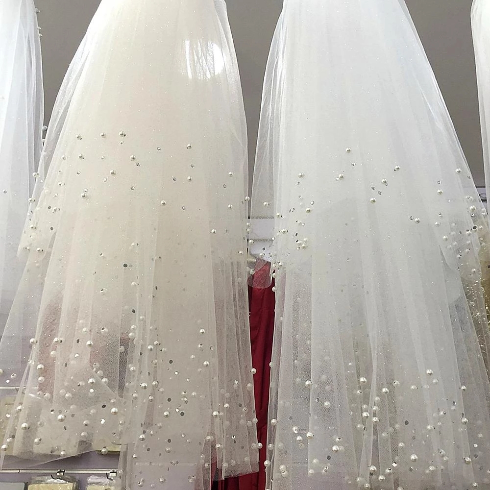 3 Layer Pearls Wedding Veil Short Bridal Veil Spar... – Grandado