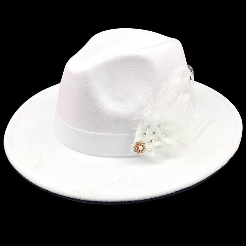 white Wool Women feather Fedora Hat For Winter Aut... – Grandado