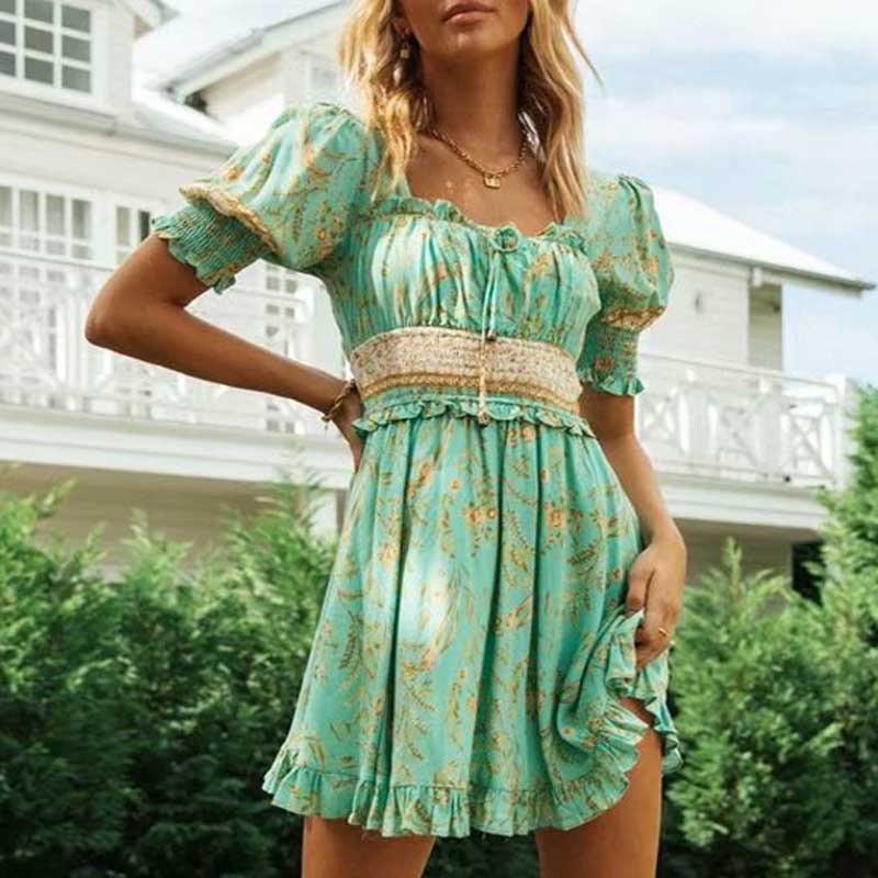 Boho Geïnspireerd Groen Bloemen Mini Boho Jurk Vie... – Grandado Boho Geïnspireerd Groen Bloemen Mini Boho Jurk Vie... – Grandado