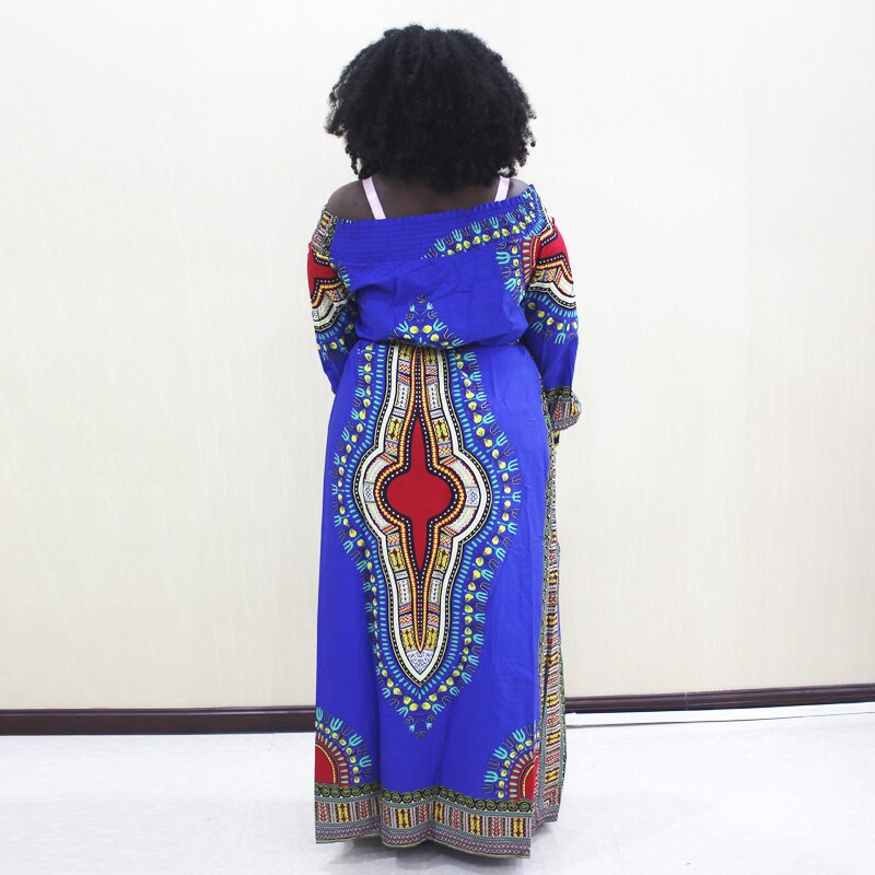 African Dashiki Off Shoulder Long Sleeve Blue Cott... – Grandado