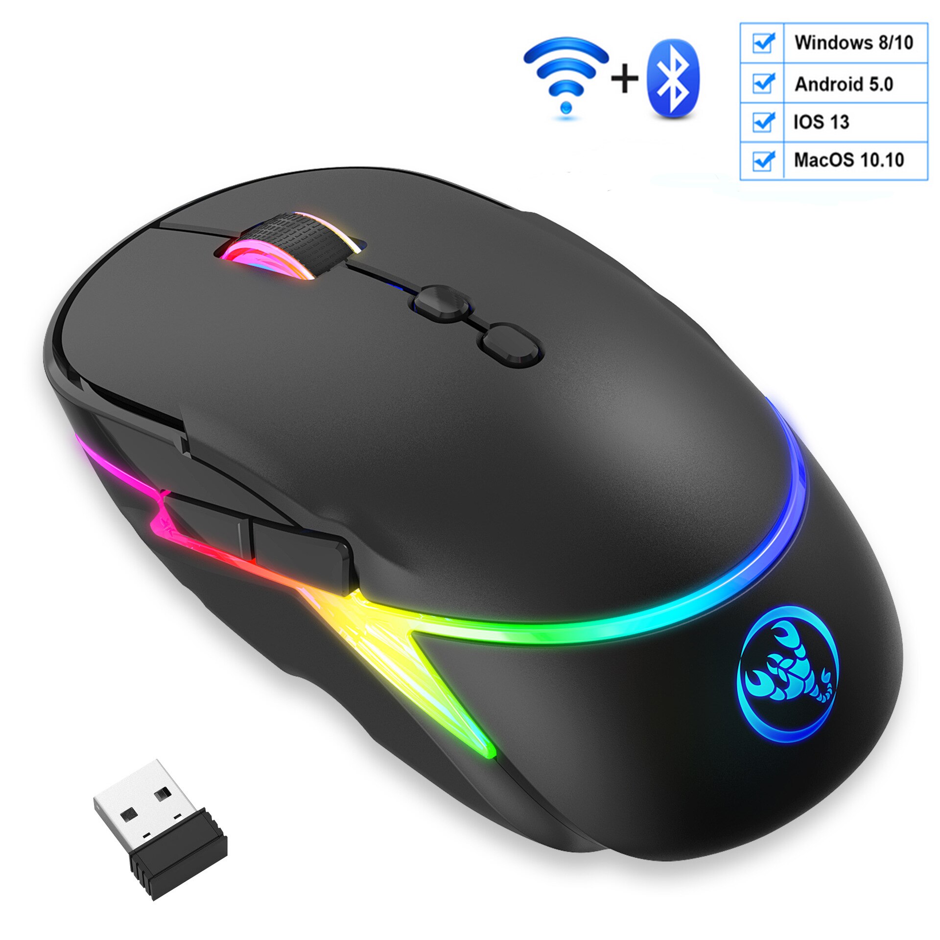 Draadloze Muis Bluetooth Rgb Oplaadbare Muis Draad... – Vicedeal