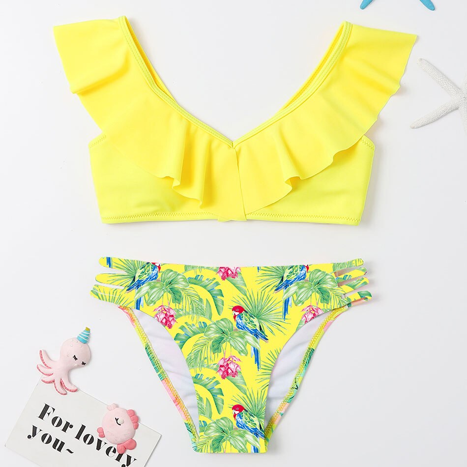 Floral Ruffle Girls Swimsuit Kids Two Piece Childr... – Grandado