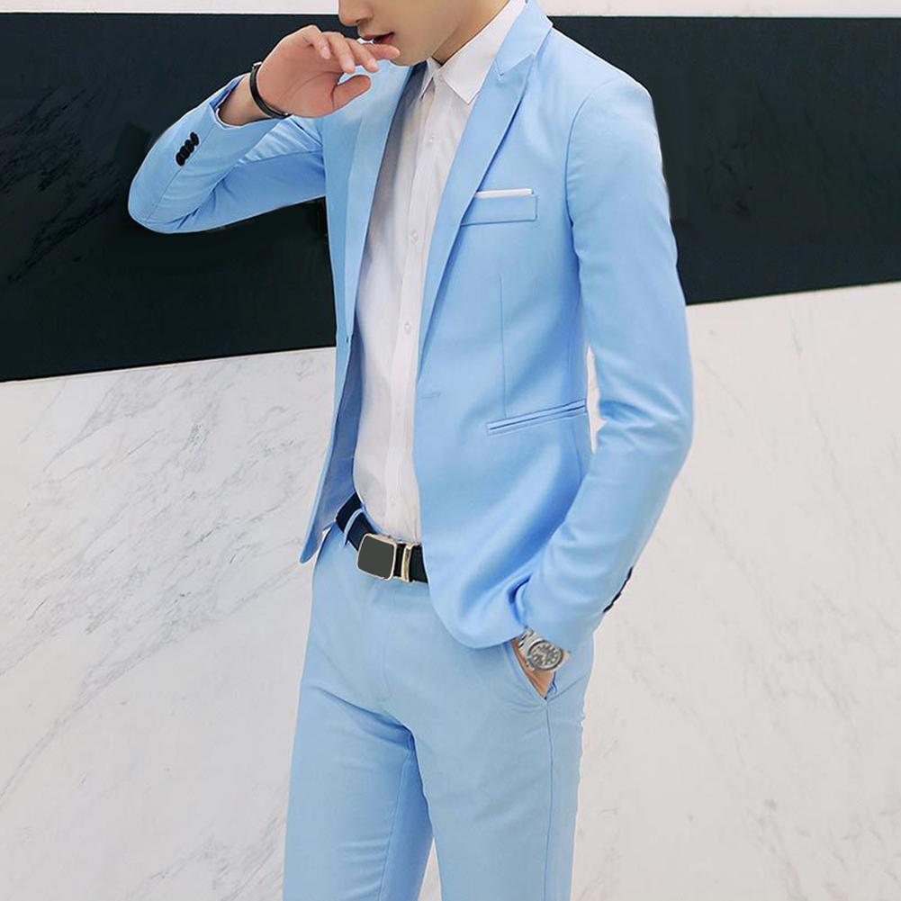 2Pcs Men Solid Color Lapel Button Long Sleeve Slim... – Grandado