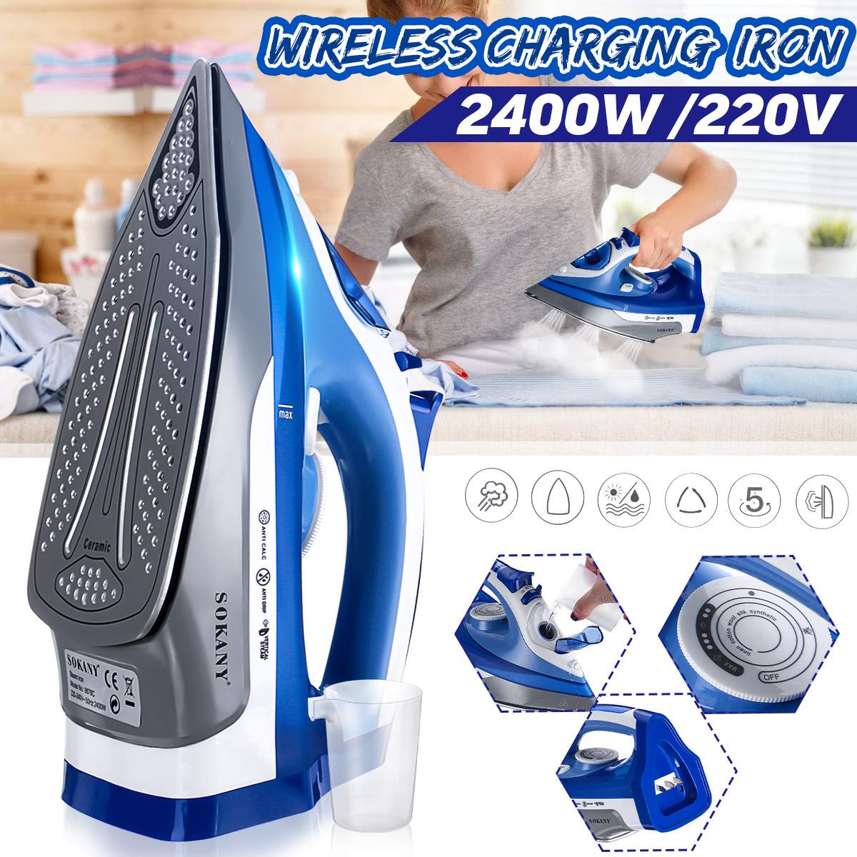 Cordless Electric Steam Iron 2400W Portable Ironin... – Vicedeal