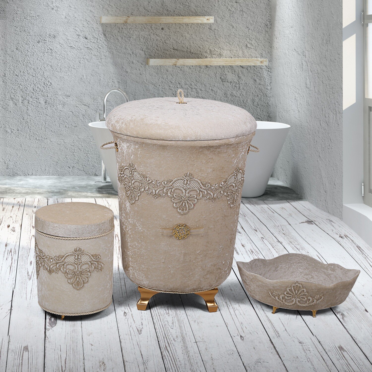 Bonny Home Golden 3 Pieces Laundry Basket Set Towe... – Grandado