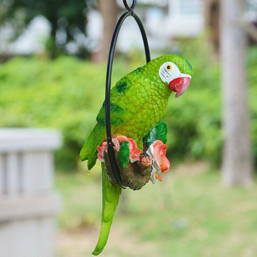 Resin Lifelike Parrot Statue Perch on Metal Ring B... – Vicedeal