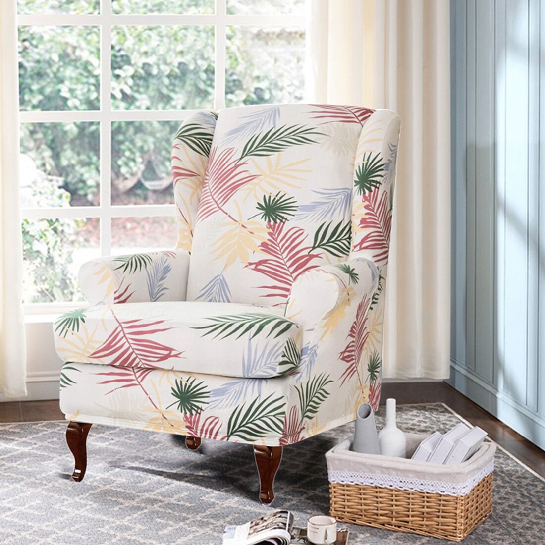 Sloping Arm Wing Back Chair Cover Stretch Wingback... – Vicedeal