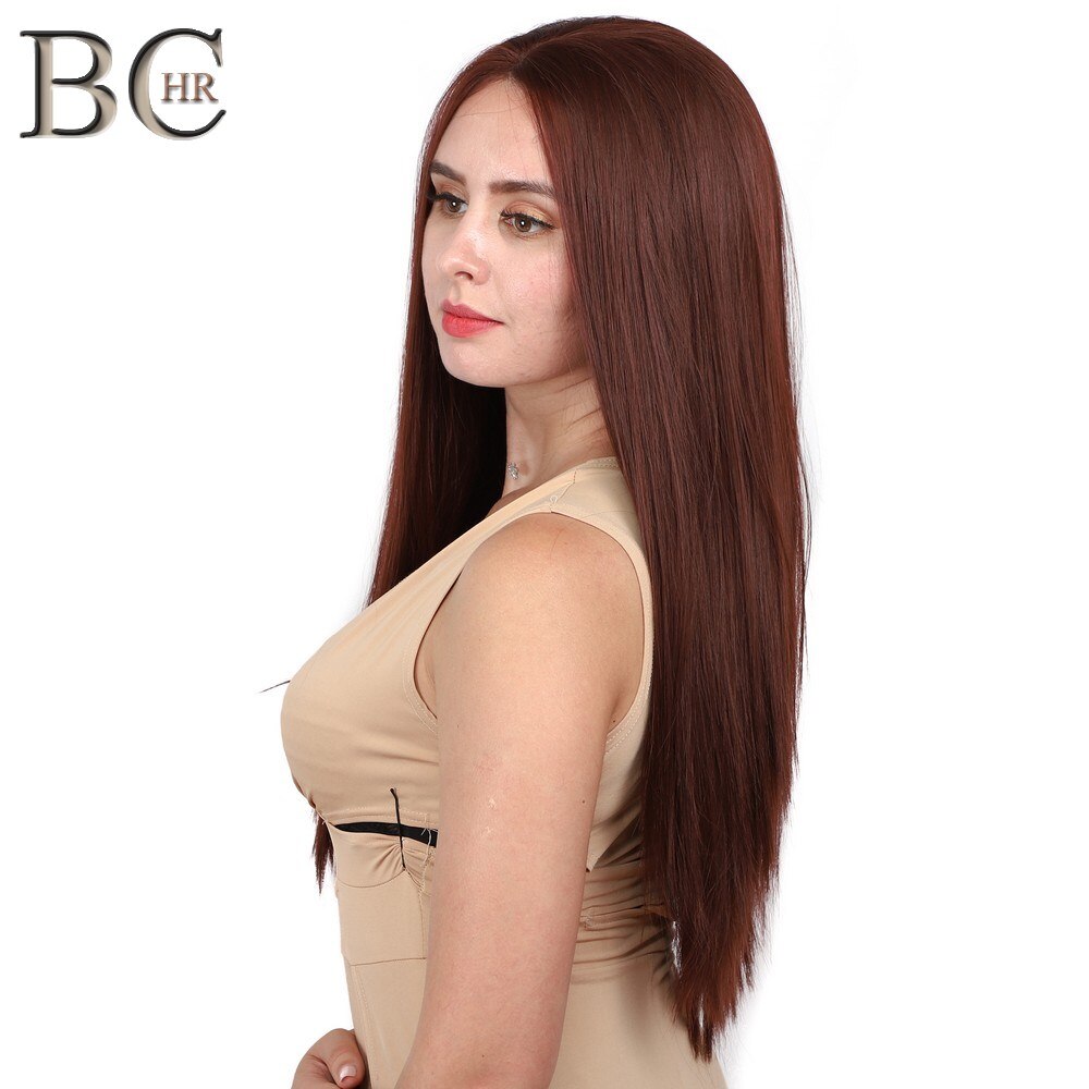 Bchr lang rett syntetisk 13*2 blondere parykk rødv... – Grandado